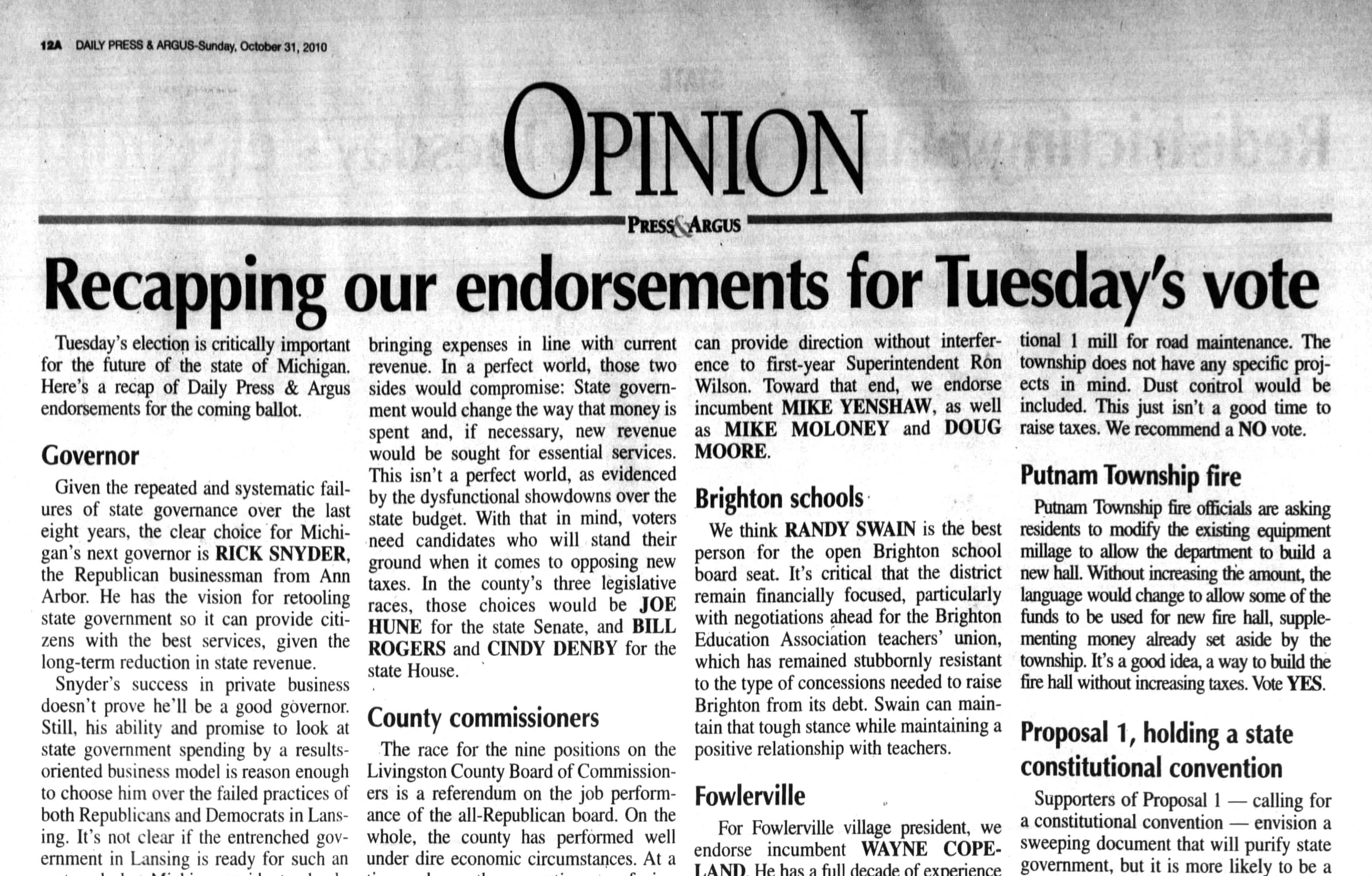 Has the Livingston County Press & Argus traditionally leaned left or ...